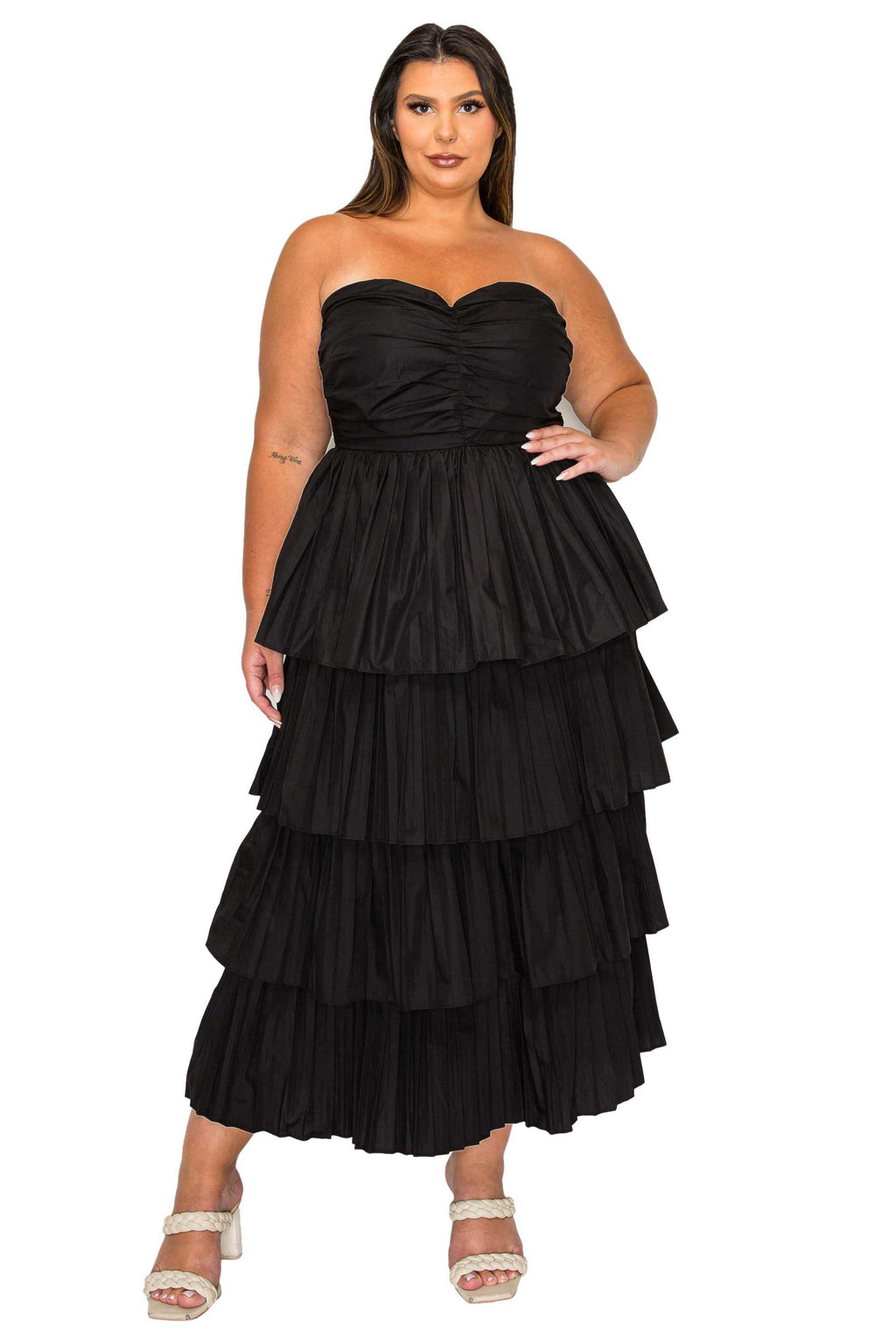 Plus Size Eleni Strapless Pleated Tiered Dress – L I V D